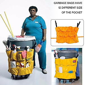 DDRAUY Yellow Trash Can Caddy Bags for Garbage Bins,10 Pockets Commercial Cleaning Caddy Bag,Fit 32-50 Gallon Can,Garbage Bin Caddy Organizer
