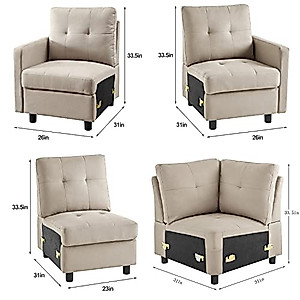 Ouchtek 5-Pieces Modular Sectional Sofas, Comfy L Shape Sofa Couch for Living Room Small Space Linen Fabric Furniture Sets Modern Apartment Sofa Without Ottoman, Light Grey