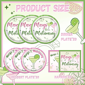 Margs and Matrimony Bachelorette Tableware, 60Pcs Margs and Matrimony Decor includes Margarita Plates and Margaritas And Matrimony Bachelorette Napkins, Mexican Fiesta Wedding Bridal Shower