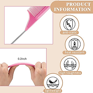 3 Pieces Carbon Fiber and Stainless Steel Hair Combs Set - Pintail, Teasing, and Parting Combs with Wide and Fine Teeth for Braids, Hair Salon, and Home Use, Black