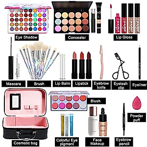 Makeup Kit For Women Full Kit,All-in-one Makeup Holiday Gift Set Include Concealer Eyeshadow Face Powder Palette Lipstick Blush Mascara Foundation- Make Up Kits For Adult Professional And Beginner With Carry Travel Bag