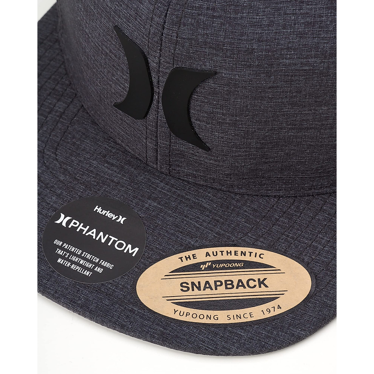 Hurley Men’s Hat – Lightweight Phantom Core Snap-Back Baseball Cap, One Size, Black