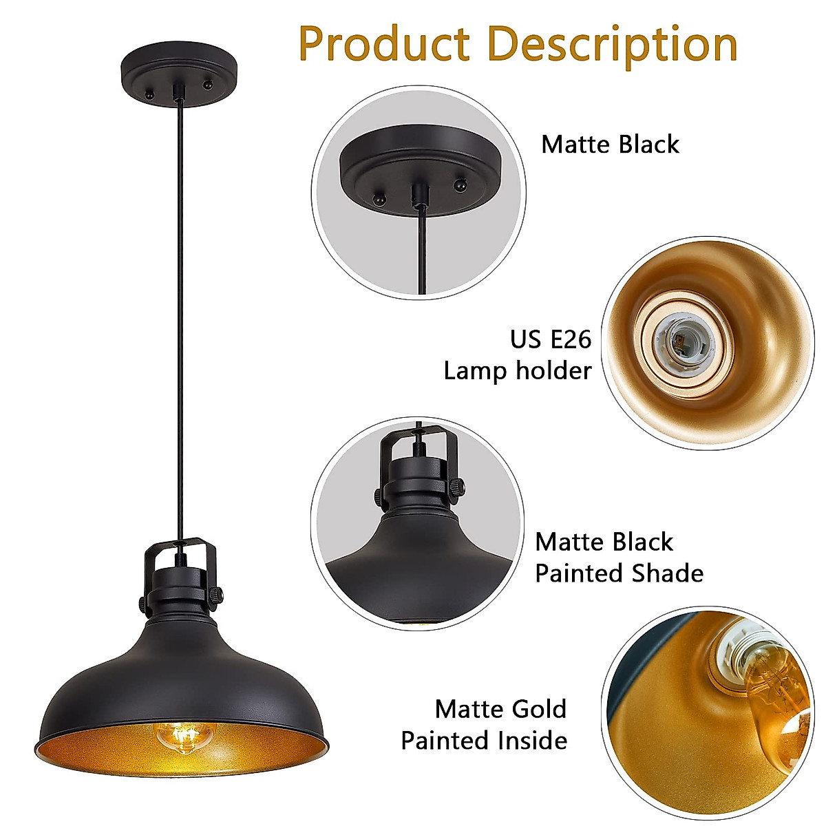 ALAISLYC Black Farmhouse Pendant Lights Matte Pendant Lighting for Kitchen Island Industrial Adjustable Height Vintage Dome Hanging Light Fixtures for Barn, Dining Room 3 Packs