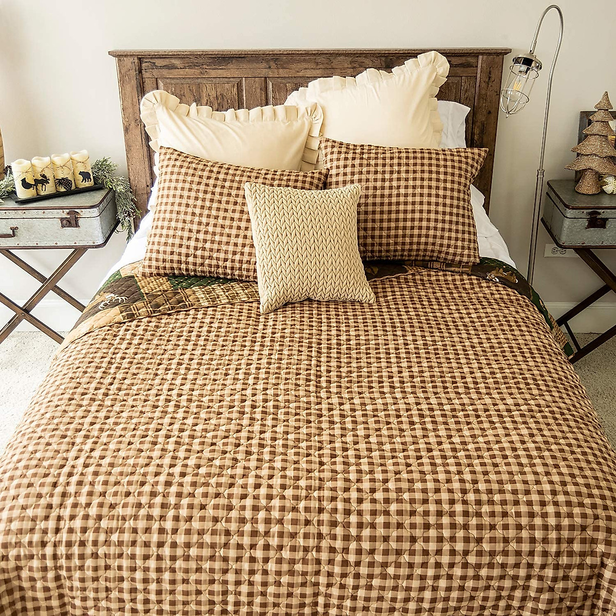 Donna Sharp Twin Bedding Set - 2 Piece - Green Forest Lodge Quilt Set with Twin Quilt and One Standard Pillow Sham - Machine Washable