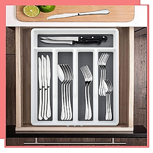 49-Piece Silverware Set with Flatware Drawer Organizer, HaWare Stainless Steel Cutlery Set with 8 Steak Knives, Modern Eating Utensils Tableware Service for 8, Mirror Polished, Dishwasher Safe