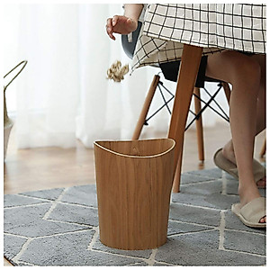 Solid Wood Trash Can Simple Household Storage Bin/Office Paper Basket, Retro Solid Wood Design Hotel Bedroom Bathroom Wooden Trash Can 23.5 × 30 × 19.5Cm (Walnut-Curved)