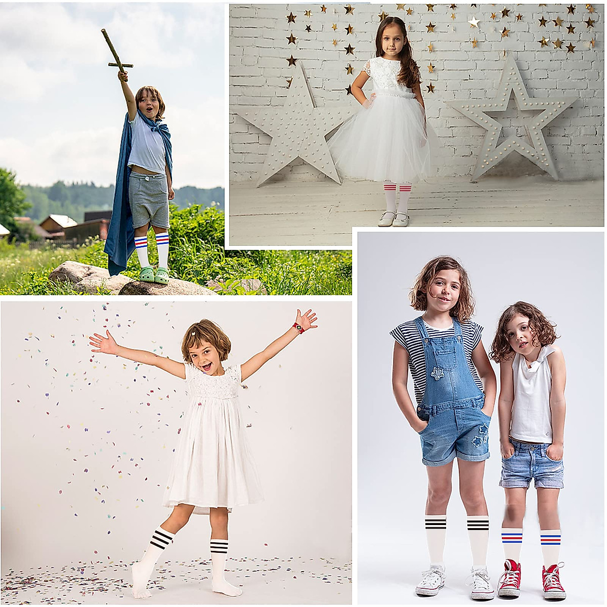 Gotneto Kids Child Soccer Socks Toddler Knee High Socks Boys Girls Soccer Socks Kids Tube Socks with Stripe Toddler Cotton Uniform Socks Youth Soccer Socks 1 Pair White One Size