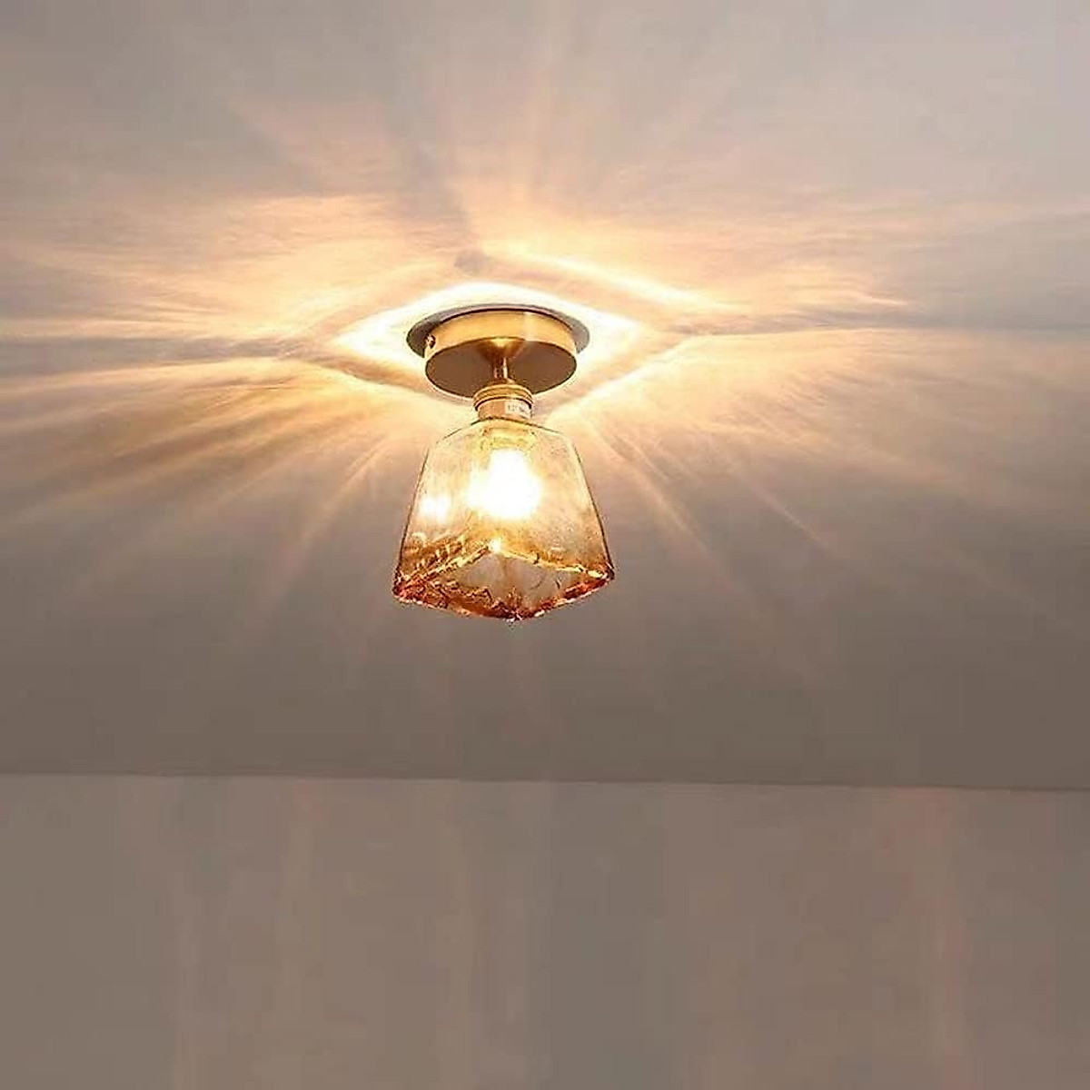 TONFON Japanese Amber Glass Ceiling Lamp Creative Semi Flush Mount Ceiling Light E27 Single Head Ceiling Light Fixture for Living Room Bedroom Dining Room Hallway Entry Foyer Aisle Pendant Lamp (Size