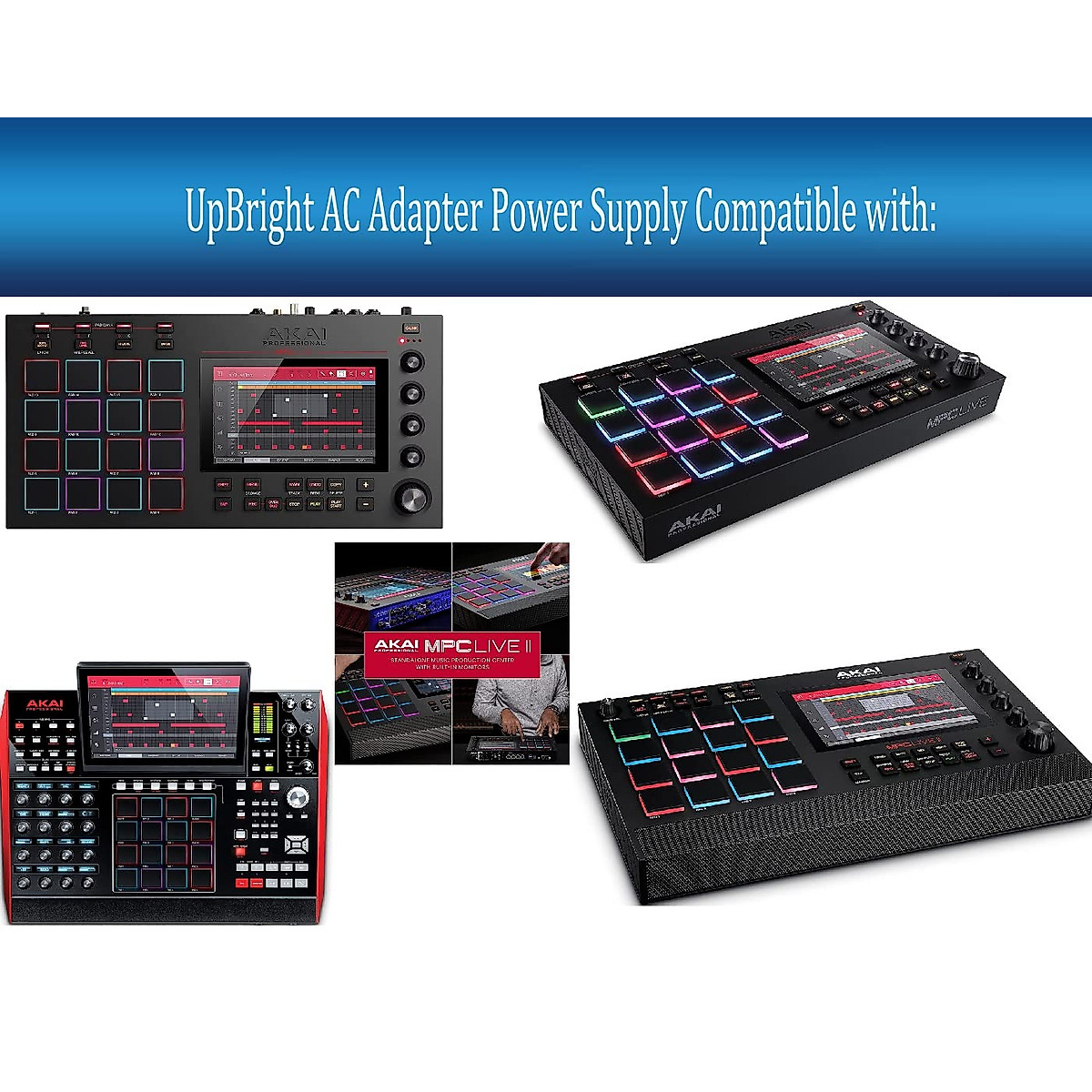 UpBright 19V AC/DC Adapter Compatible with Akai Professional MPC Live MPCLive MPC X MPCX Force Standalone Sampler Sequencer Music Production Center MPC Live II 2 19VDC 3.42A Power Supply Cord Charger