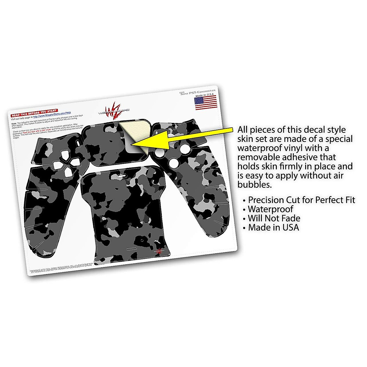 WraptorSkinz Skin Wrap compatible with Sony PS5 DualSense Controller WraptorCamo Old School Camouflage Camo Black (CONTROLLER NOT INCLUDED)