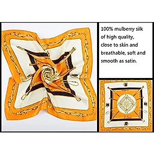 ANDANTINO 100% Real Mulberry Silk Scarf -21'' x 21''- Lightweight Neckerchief –Women Men Small Square Digital Printed Scarves (Orange)