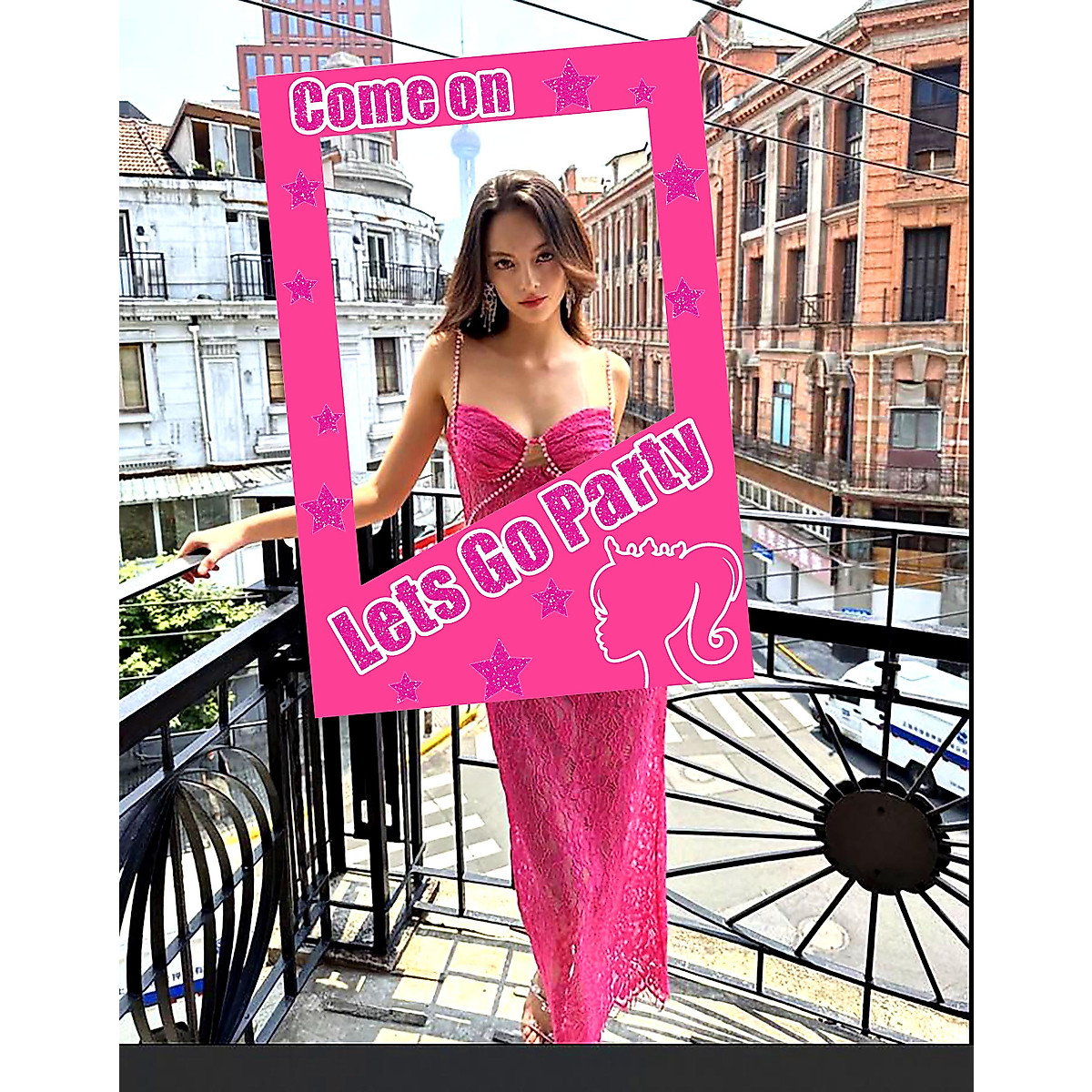 JeVenis Lets Go Party Photo Booth Props Hot Pink Girl Birthday Party Supplies Come On Lets Go Party Decoration Lets go Party Supplies Bachelorette Bridal (Pink)