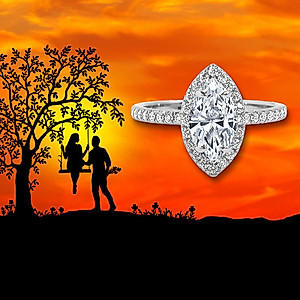 WSX Real Gold 2ct Marquise Engagement Rings Moissanite Halo Rings Wedding Promise Rings for Women Eternal Proposal