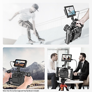 NEEWER Universal Camera Cage & Top Handle with 3/8" ARRI Locating Pins Kit, Video Rig Camera Stabilizer with Arca Type Base, Dual Handgrips, Compatible with SmallRig Accessories, CA016T