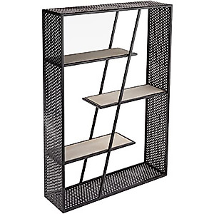 Admired By Nature Modern White Oak Wood Rectangular Mounted Metal Hanging Storage Floating Shelves, Black, ABN5E160-NTRL Wall Shelf