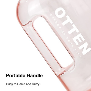 OTTEN Gallon Water Bottle with Time Marker - Water Bottles with Bottle Brush, Reusable Tritan Gym Water Bottle with Handle, BPA Free Leak Proof Water Jug (Pink, 128 Ounces)