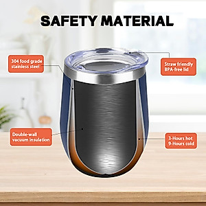 StarSpeed 12oz Wine Tumbler with lid, Stainless Steel Travel Mugs Stemless Double Wall Insulated Coffee Cup, Insulated Wine Glasses Travel Tumbler for Cold & Hot Drinks(Navy Blue, 1)