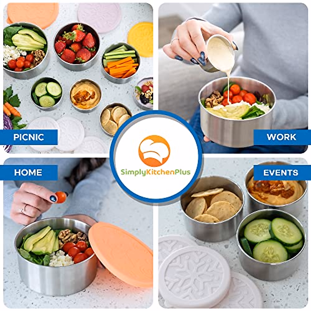 Deluxe 8-Pack Stainless Steel Food Containers - Complete Meal Prep Container Set with Leakproof Silicone Lids - Reusable and Stackable Stainless Steel Lunch Box for Adult Bento Box Set