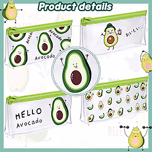 4 Pieces Avocado Pencil Case Cute Waterproof Transparent Pencil Bag Avocado Pen Marker Holder Pouch Box Zipper Pen Case Makeup Bags Stationery Organizers for Students Boys Girls Women Over 6 Years