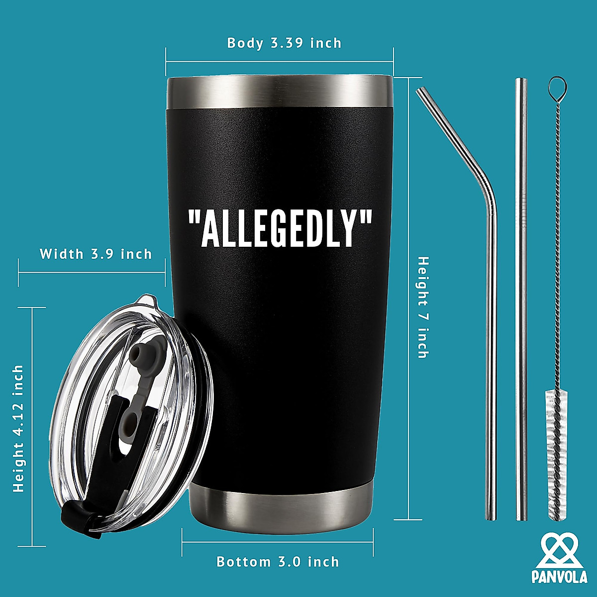 Panvola Allegedly Lawyer Mug Funny Graduation Gift For Law Student Teacher Attorney Vacuum Insulated Tumbler With Straw Lid Funny Stainless Steel Drinkware 30 oz Black (20 oz)