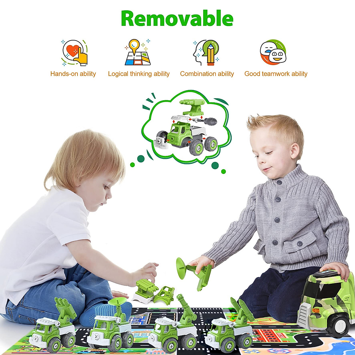 Rydohi Kids Toys Car for Boys : Toddler Truck Toys DIY Take Apart with Map Mat 5 in 1 Carrier Vehicle Construction Toys for Kids Age 3 4 5 6 7 Birthday Party for Kids Gifts