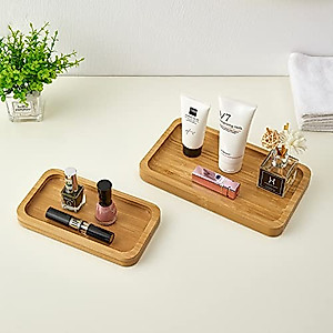 INIUNIK Bamboo Vanity Tray, Bathroom Tray Bamboo Tray Toilet Tank Tray Sink Tray Bathroom Countertop Organizer Holder for Candle Perfume Ring Earring Soap Dispenser