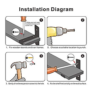 RR ROUND RICH DESIGN Shelving Wall Mounted Rustic Wood Floating Shelves Metal Brackets Storage Set for Bathroom Bedroom Living Room Kitchen Black