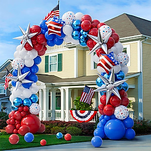 151pcs Red White and Blue Balloon Garland Arch Kit Patriotic Decorations with Exploding Star Balloons for Graduation Party Supplies Nautical Party Veterans Memorial Day 4th of July Baseball Party