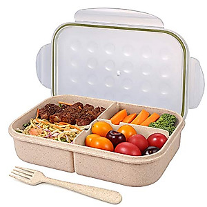 Jeopace Bento Box for Adults Lunch Containers for Kids 3 Compartment Lunch Box Food Containers Leak Proof Microwave Safe(Flatware Included, Transparent)