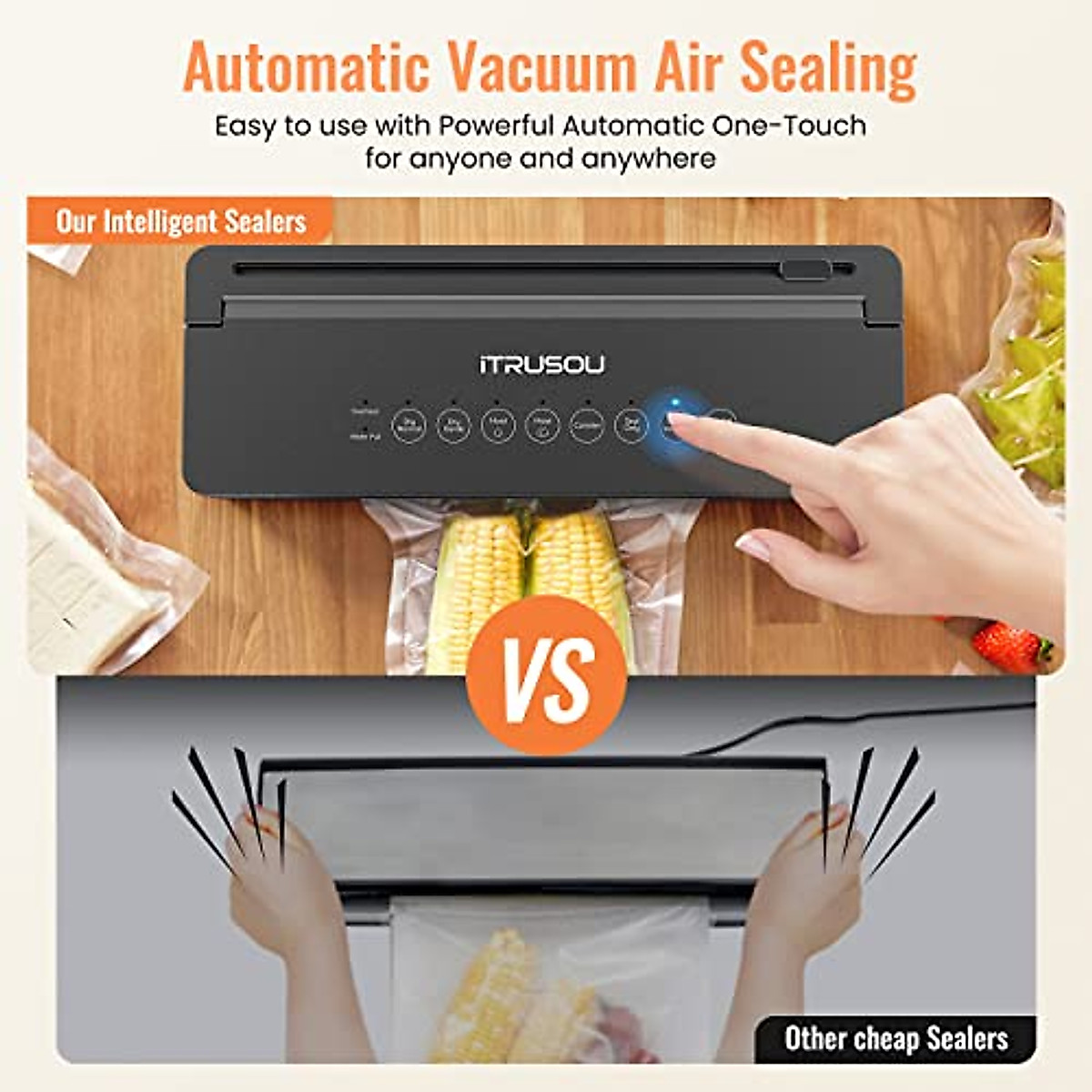 Automatic Vacuum Sealer Machine, ITRUSOU 95kPa Food Vacuum Sealer, Built-in Cutter 10 IN 1 Vacuum Air Sealing with 10PCS Free Bag
