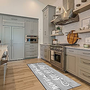 Farmhouse Kitchen Mat Set of 2 Non Slip Thick Kitchen Rugs and Mats Wood Grain Waterproof Anti Fatigue Mats for Kitchen Floor Farmhouse Kitchen Rug Runner Standing Mat, 16 x 47 Inch, 16 x 28 Inch