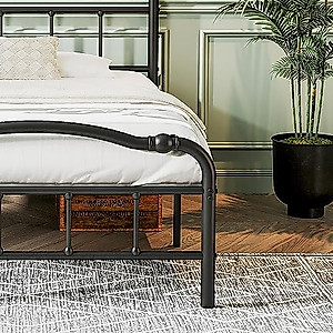 Cleaniago California King Bed Frame with Headboard and Footboard, Vintage Style, Steel Slats, 14 Inch High and 3500 Pounds Weight Capacity, No Box Spring Needed Platform, Easy Assembly—Black