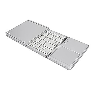 Acogedor 3 Folding Keyboard with Touchpad Foldable Bluetooth Keyboard 63 Keys Portable Wireless Keyboard for iOS Windows Android Phone Tablet Laptop(Silver White)