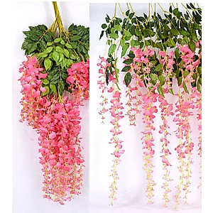 Ivyue 12sPack Wisteria Vine Artificial Silk Wisteria Lane Rattan Fake Wisteria Artificial Flowers Garland Hanging Flowers Wisteria Bush for Home Garden Party Wall Wedding Decoration 3.6feet (Pink)