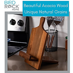 BIRDROCK HOME Wooden Cookbook Tablet Stand for The Kitchen Counter | Natural Acacia Wood | Cooking Recipe Holder | Multi-Purpose | Cord Hole | Easy Assembly