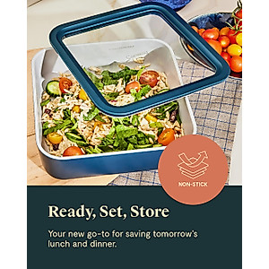 Caraway 2pc Glass Food Storage Set - 10 Cup Food Containers (2) - Ceramic Coated - Non Toxic, Non Stick Lunch Box with Lids. Dishwasher, Oven, & Microwave Safe - Gray