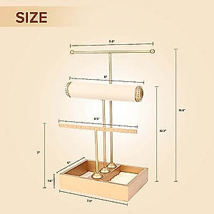 MingsunTan Jewelry Holder Organizer Jewelry Stand, Jewelry Organizer 3 Tier Jewelry Holder, Jewelry Display Rack Tree Jewelry Tower for Earring Bracelet Ring Necklace (Gold)