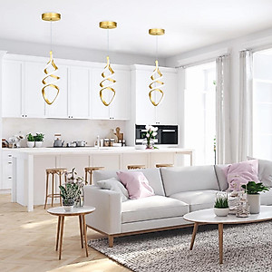 Pendant Lights,3 Pack Brushed Gold Pendant Lighting for Kitchen Island,LED Pendant Lights 3 Color Temperature,Modern Pendant Light Fixtures,Gold Brass Pendant Lighting,Dimmable Spiral Ceiling Light