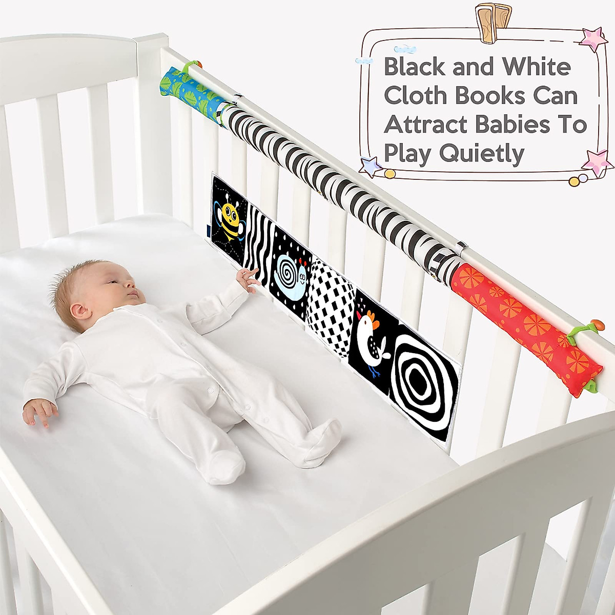 GFPGYQ Black and White High Contrast Baby Soft Books, Newborn Tummy Time Crib Toys for 0 3 6 to 12 Months, Stimulation Brain Development Color Crinkle Cloth Book