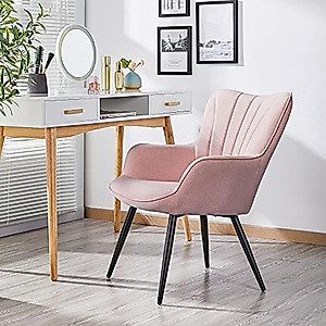 Yaheetech Accent Chair, Modern and Elegant Armchair, Linen Fabric Living Room Chair with Mental Legs and High Back for Living Room Bedroom Office Waiting Room, Pink