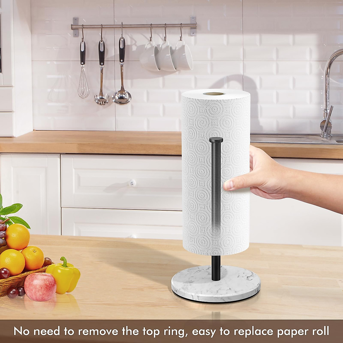 Aheucndg Paper Towel Holder Stand, Black Paper Towel Holder Countertop, with Non-Slip Heavy Marble Base Kitchen, Standing Paper Towel Roll Holder for Kitchen Bathroom (1pack)