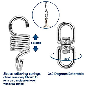 Chihee Stainless Steel Hammock Hanger Spring Swivel Hook Load Capacity 440 lb Wooden Beam Perfect for Swing Chair Hanging Pilates