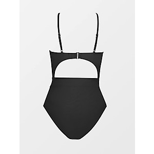 CUPSHE Women's One Piece Swimsuit Plunge Neckline Cutout Criss Cross Bathing Suit Black M