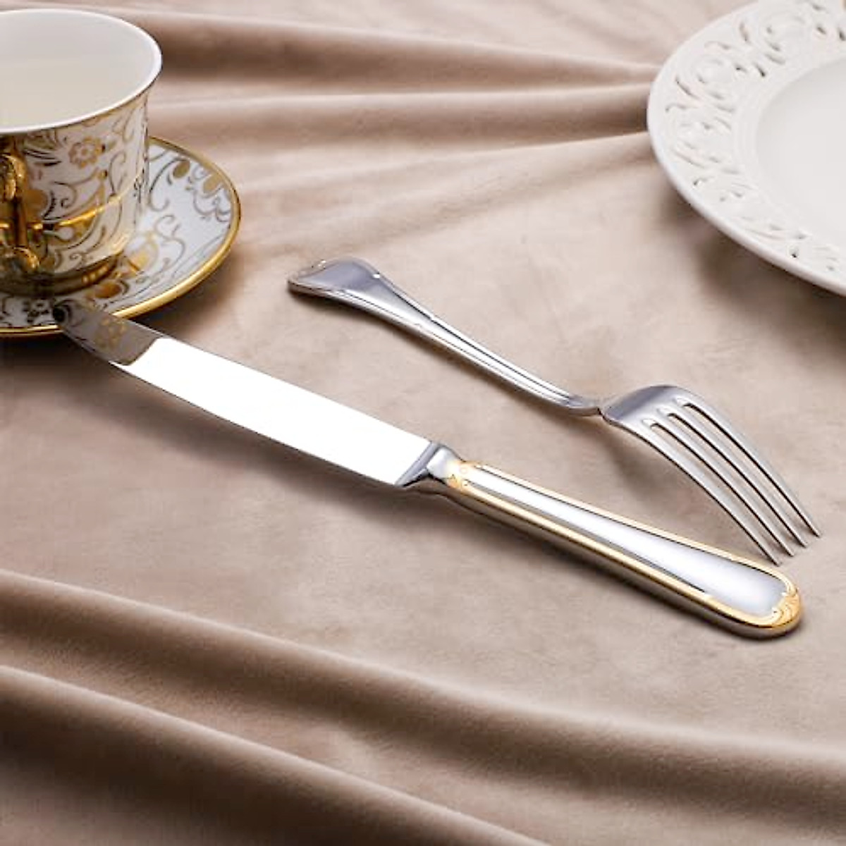 Zerophilo Silverware Set Gold Cutlery Set Mirror Polished Flatware Set Stainless Steel knife fork spoon Dishwasher Safe Gift of Wedding Housewarming Service for 1 (Gold)