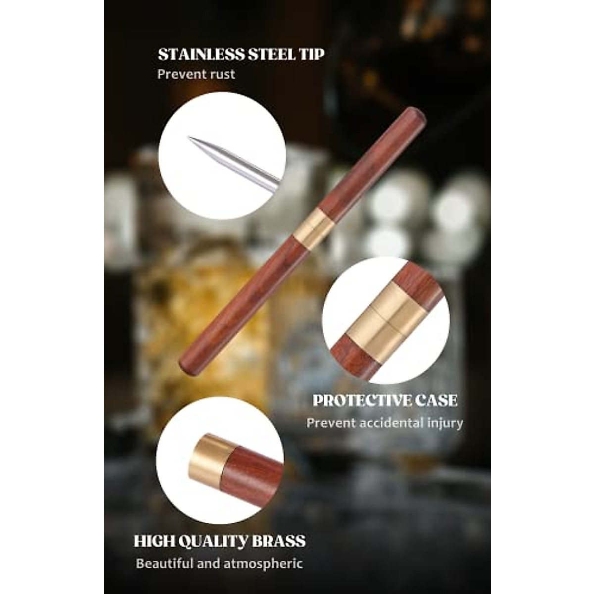 KITESSENSU Ice Pick | 8 Inch Stainless Steel Ice Picks for Breaking Ice with Safety Cover | Non-Slip Wooden Handle Ice Pick Tool for Kitchen, Bars, Bartender,Camping, Restaurant