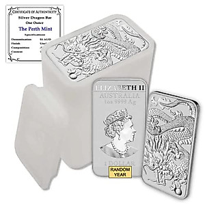 2018 - Present (Random Year) P Lot of (10) 1 oz Silver Bars Australia Perth Mint Dragon Series Rectangular Coins Brilliant Uncirculated with Certificates of Authenticity $1 BU