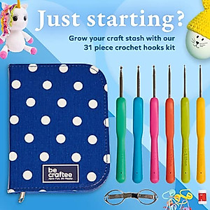 BeCraftee Crochet Hooks Kit - 12 Piece Set Extra-Long Crocheting Needles with Soft, Ergonomic Rubber Grips and 12 Hook Sizes - Knitting & Crochet Supplies for Beginners, Comfortable/Easy to Use