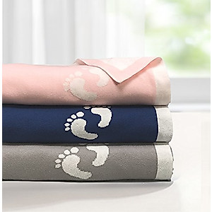 Vogue 100% Cotton Knit Footprint Baby Blanket 30"x40" (French Blue) New for 2021 Spring & Summer