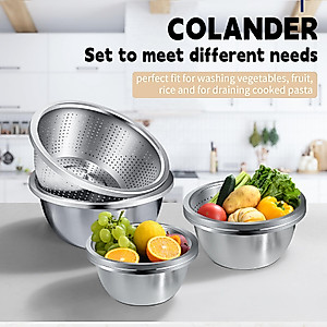 Gulex Colander 304 Stainless Steel 3-quart with Mixing Bowls, Strainer for Kitchen Food For washing vegetables, fruit, rice, Dishwasher Safe. (2PC)