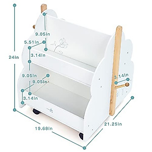 labebe Baby Wooden Bookshelf, Kids Bookshelf with Wheels for 36M+, Book Rack Wood/Kid Bookcase/Children Bookshelf/Toddler Book case/Children Books Display Self/Infant Book Toy Storage White